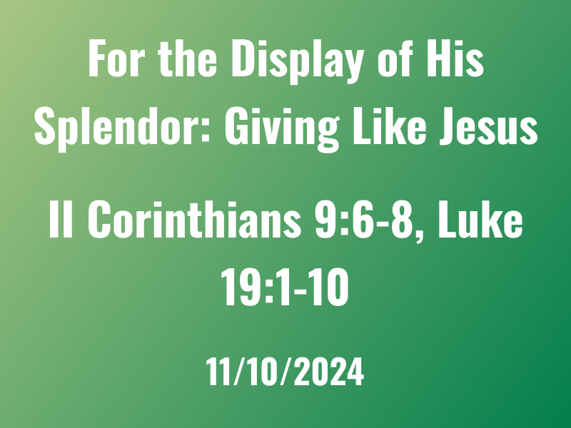 For the Display of His Splendor: Giving Like Jesus – Tree of Life ...